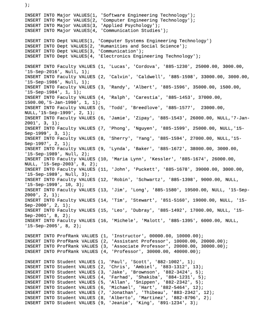 Solved Instructions Load the following SQL script into SQL | Chegg.com