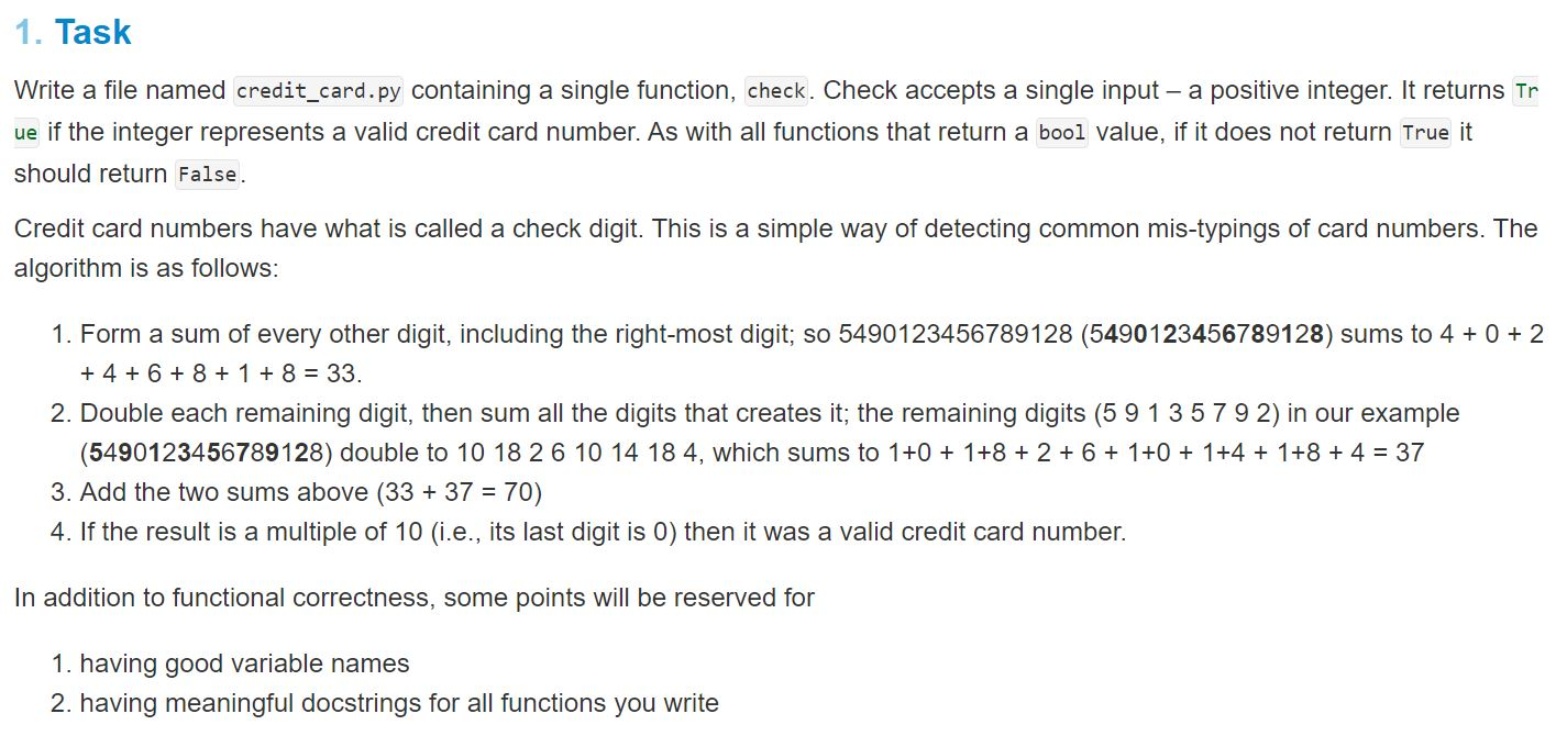 Solved 1. Task Write a file named credit_card.py containing | Chegg.com