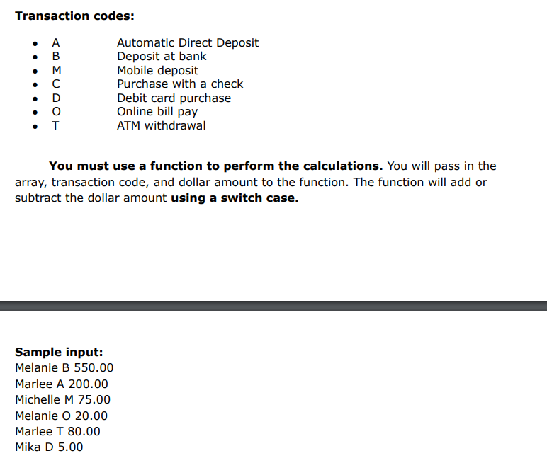 Solved In c++ please pass in the array, transaction code, | Chegg.com