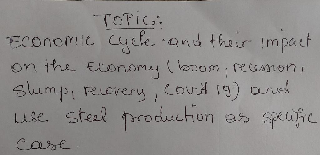 Solved Topic Economic cycle and their impact on the | Chegg.com