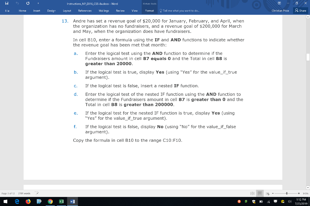 Solved This is step 13 in using functions and advanced | Chegg.com