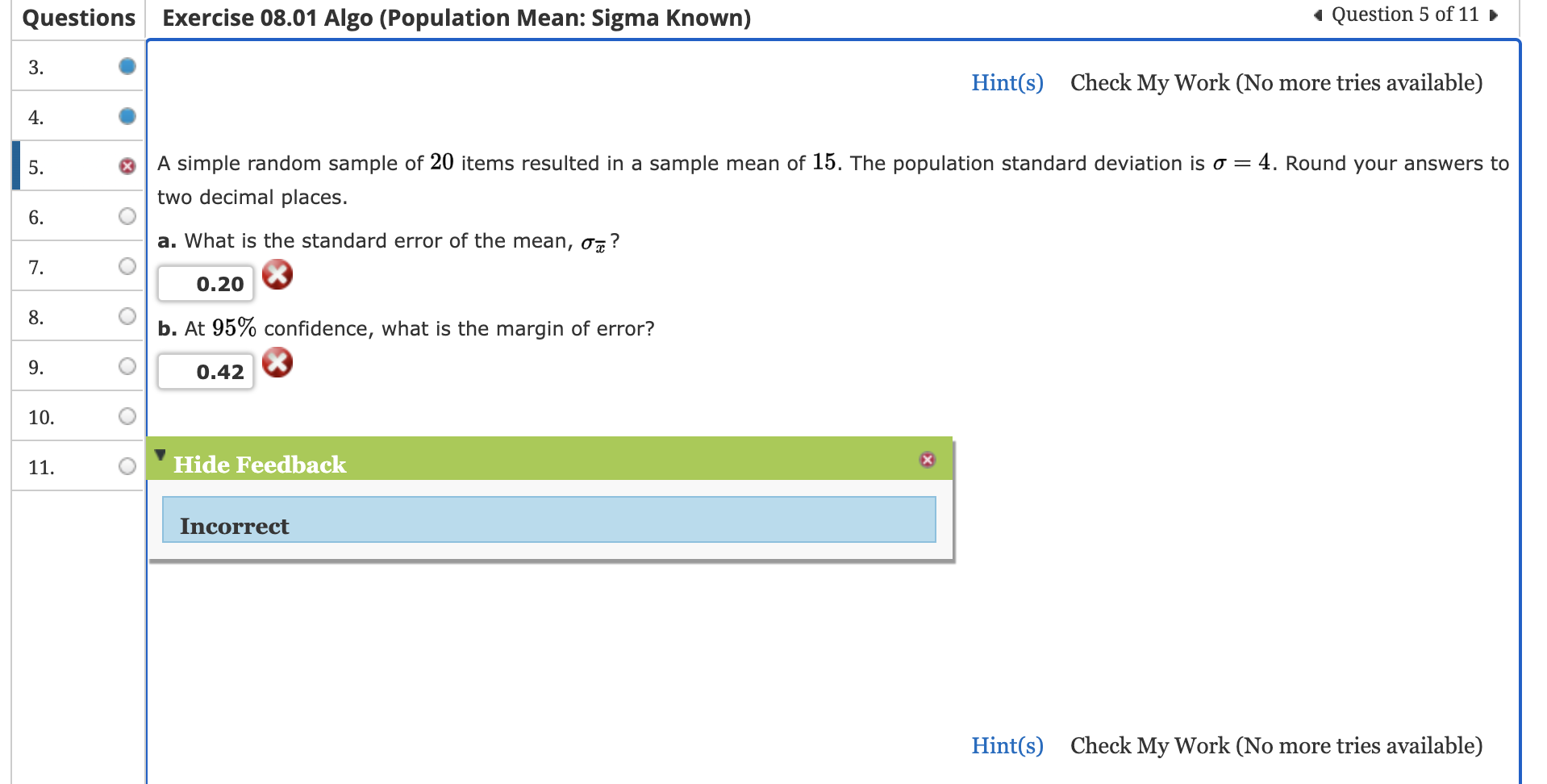 Solved Exercise 08.01 Algo (Population Mean: Sigma Known) | Chegg.com