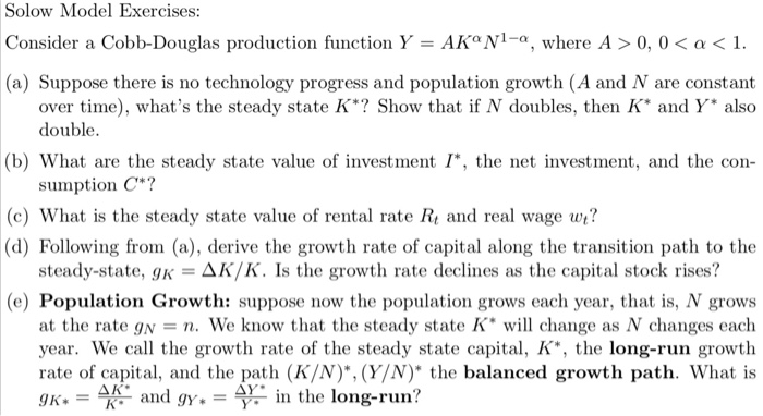 Solved Solow Model Exercises: Consider a Cobb-Douglas | Chegg.com