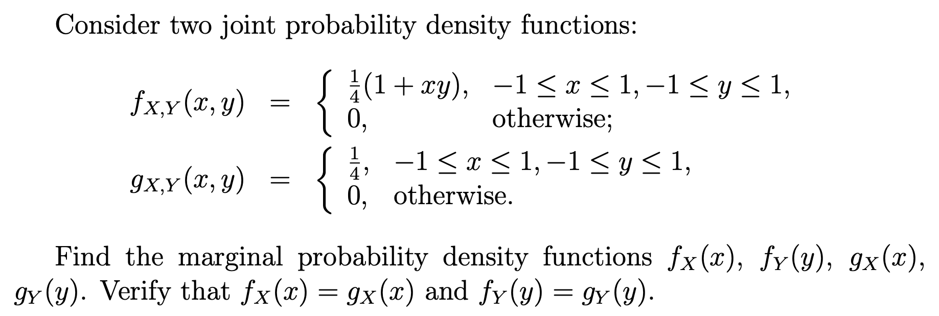 Solved Consider two joint probability density functions: | Chegg.com