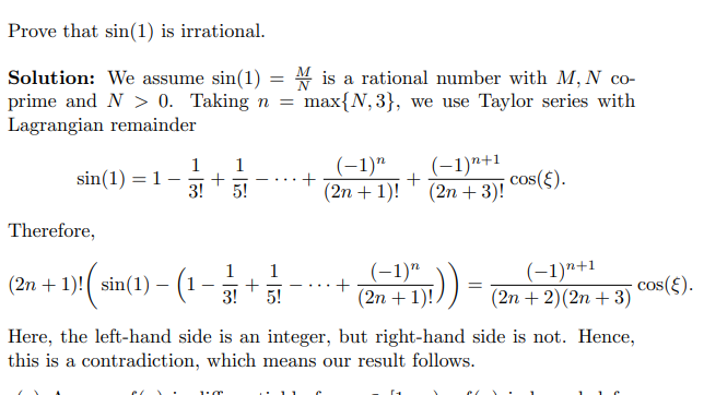 Solved Prove that sin(1) is irrational. = Solution: We | Chegg.com
