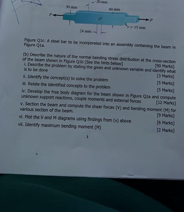 Solved P. 30 mm 24 mm 20 mm 60 mm Figure Q1c: A steel bar to | Chegg.com