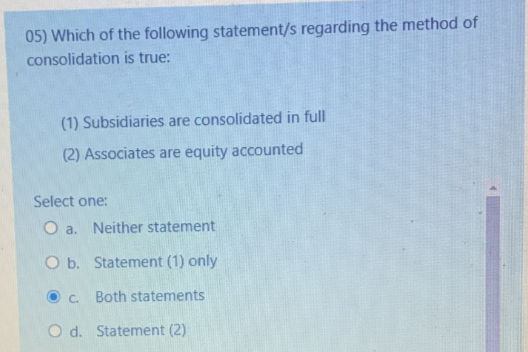 Solved 05) Which of the following statement/s regarding the | Chegg.com