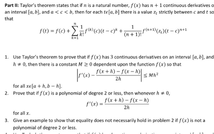 Solved Part ll: Taylor's theorem states that if n is a | Chegg.com
