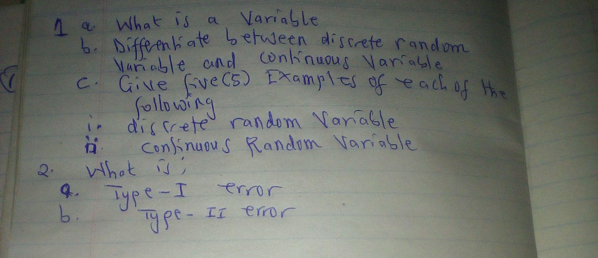 Solved C. la What is a Variable b. Differentiate between | Chegg.com