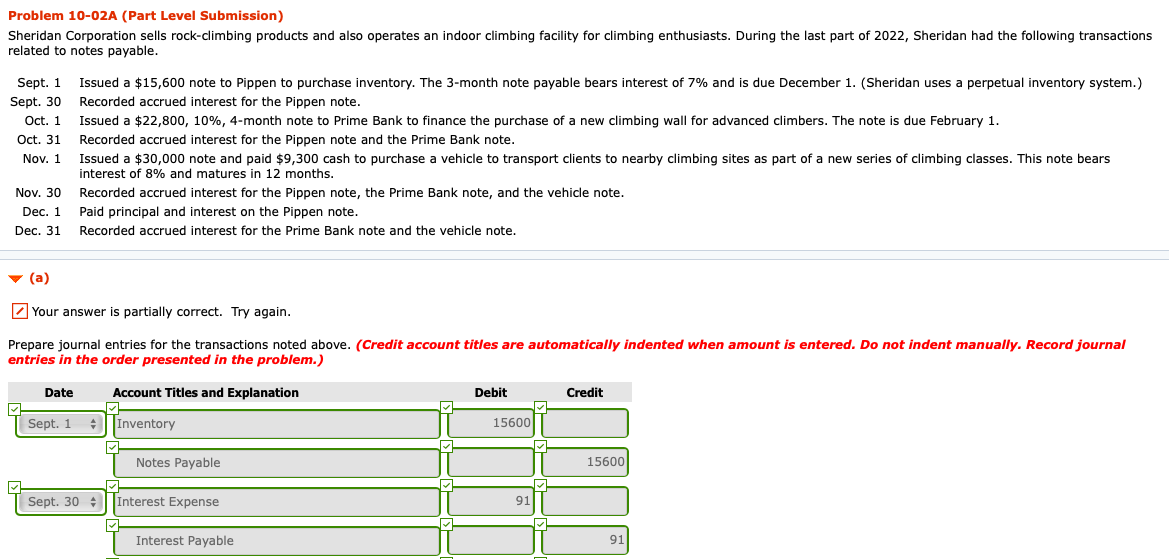 Solved Problem 10-02A (Part Level Submission) Sheridan | Chegg.com