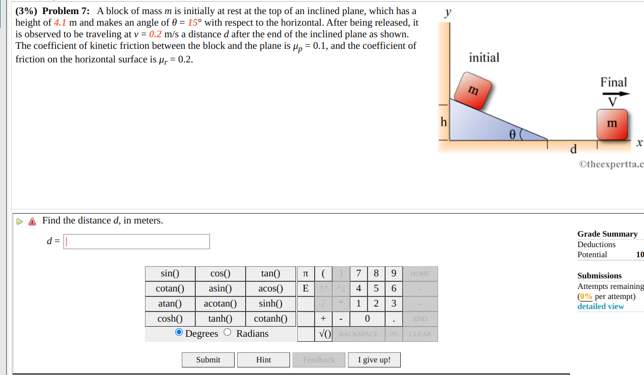 Solved y (3%) Problem 7: A block of mass m is initially at | Chegg.com