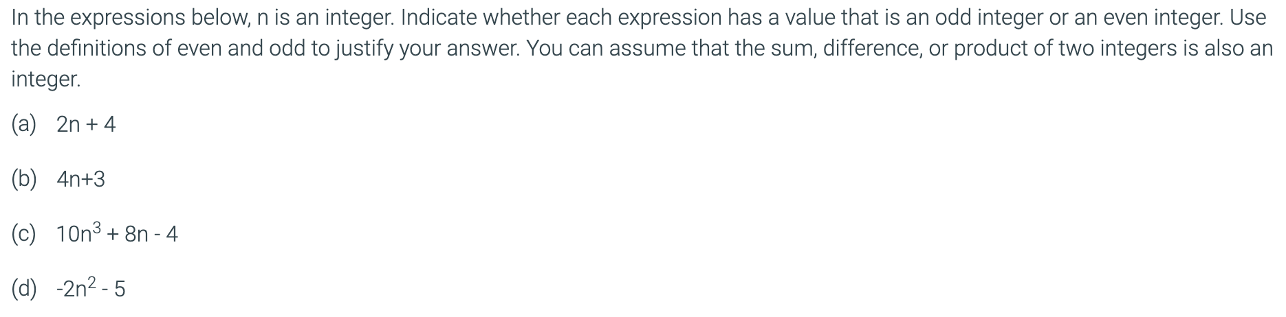 Solved In the expressions below, n is an integer. Indicate | Chegg.com