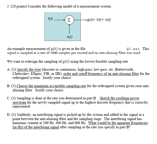 Solved 2. (20 ﻿points) ﻿Consider the following model of ﻿a | Chegg.com