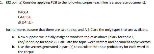 Solved (32 points) Consider applying PLSI to the following | Chegg.com