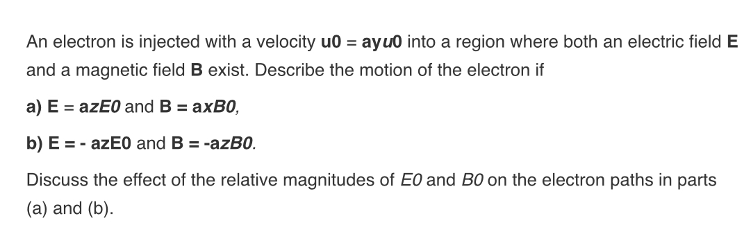 Solved An electron is injected with a velocity u0 = ayuo | Chegg.com