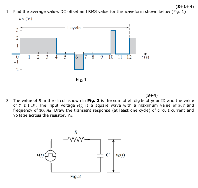 Solved (3+1+4) 1. Find the average value, DC offset and RMS | Chegg.com