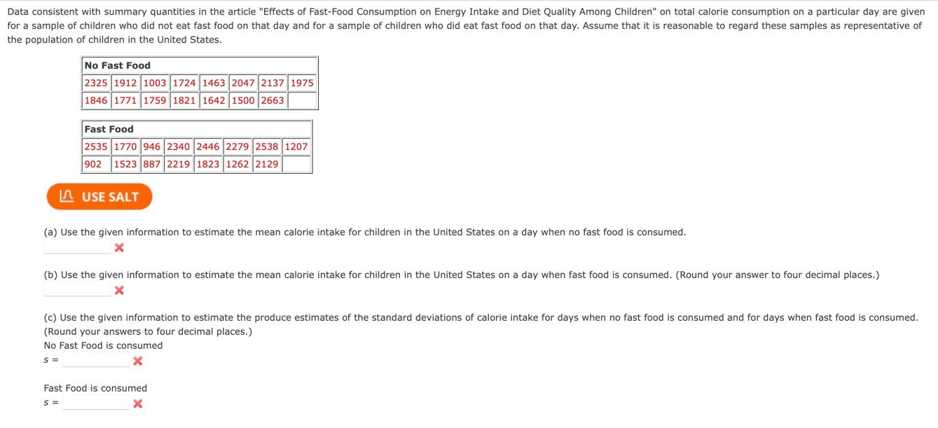 Solved Data consistent with summary quantities in the | Chegg.com