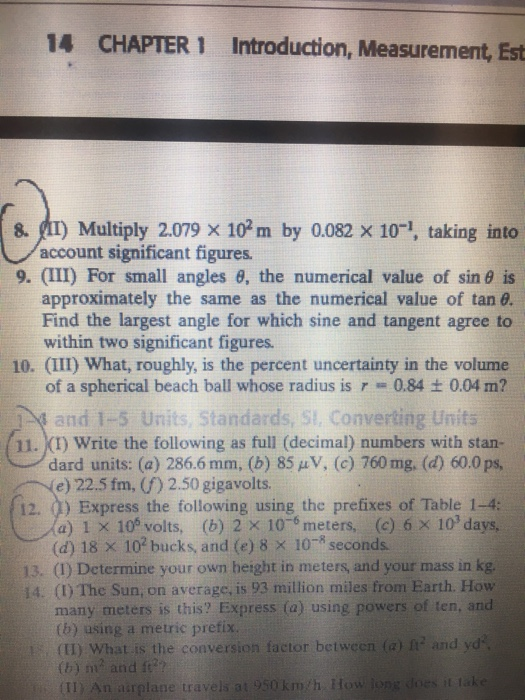 Solved 14 CHAPTER 1 Introduction, Measurement, Est 8. ) | Chegg.com