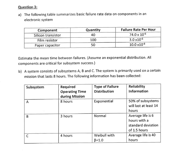 Question 3 a) The following table summarizes basic | Chegg.com