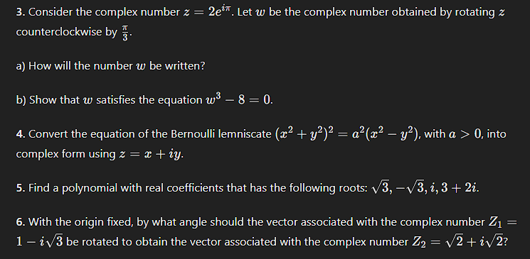 Solved 1. ﻿Consider the complex number z=2eiπ. ﻿Let w ﻿be | Chegg.com