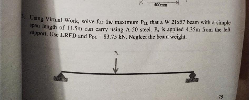 Solved 400mm Using Virtual Work, solve for the maximum Pll | Chegg.com