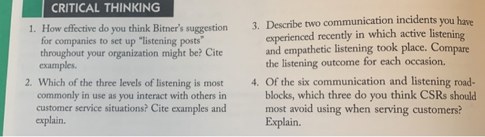 Solved CRITICAL THINKING effective do you think Bitner's | Chegg.com