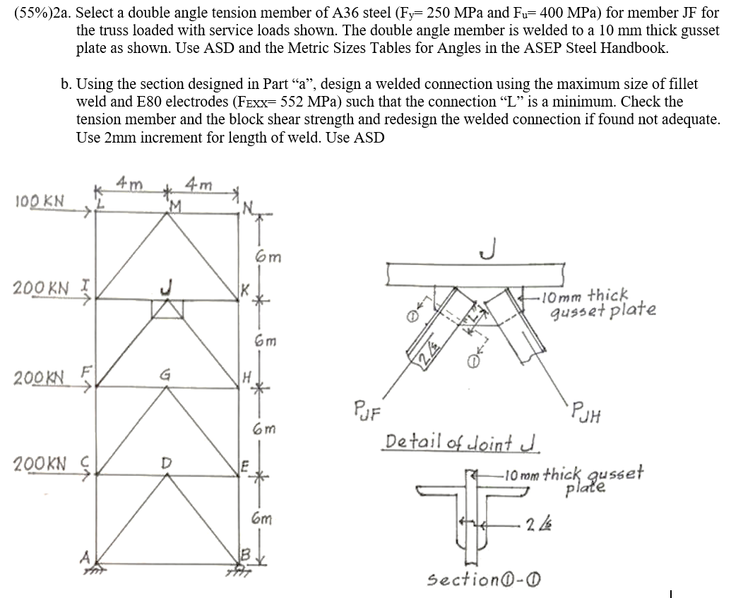Solved (55%)2a. Select a double angle tension member of A36 | Chegg.com