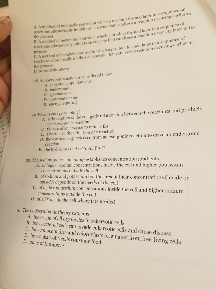 Solved A. A method of metabolie control in which a reactant | Chegg.com