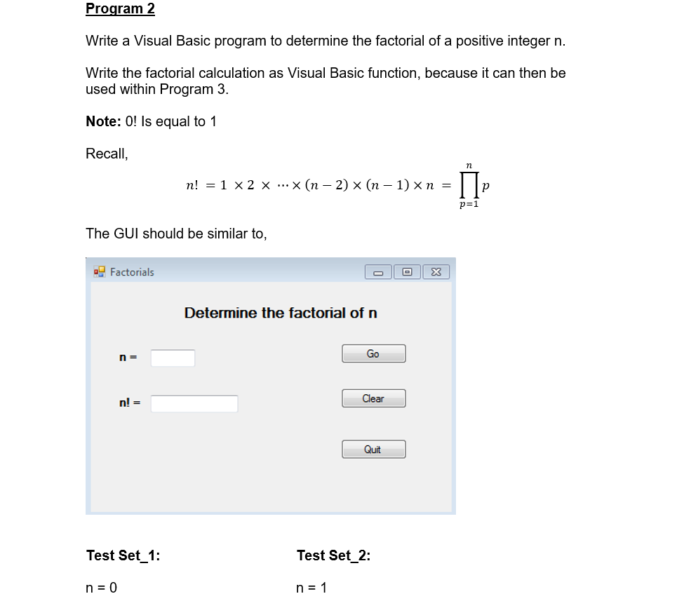 Solved Program 2 Write a Visual Basic program to determine | Chegg.com
