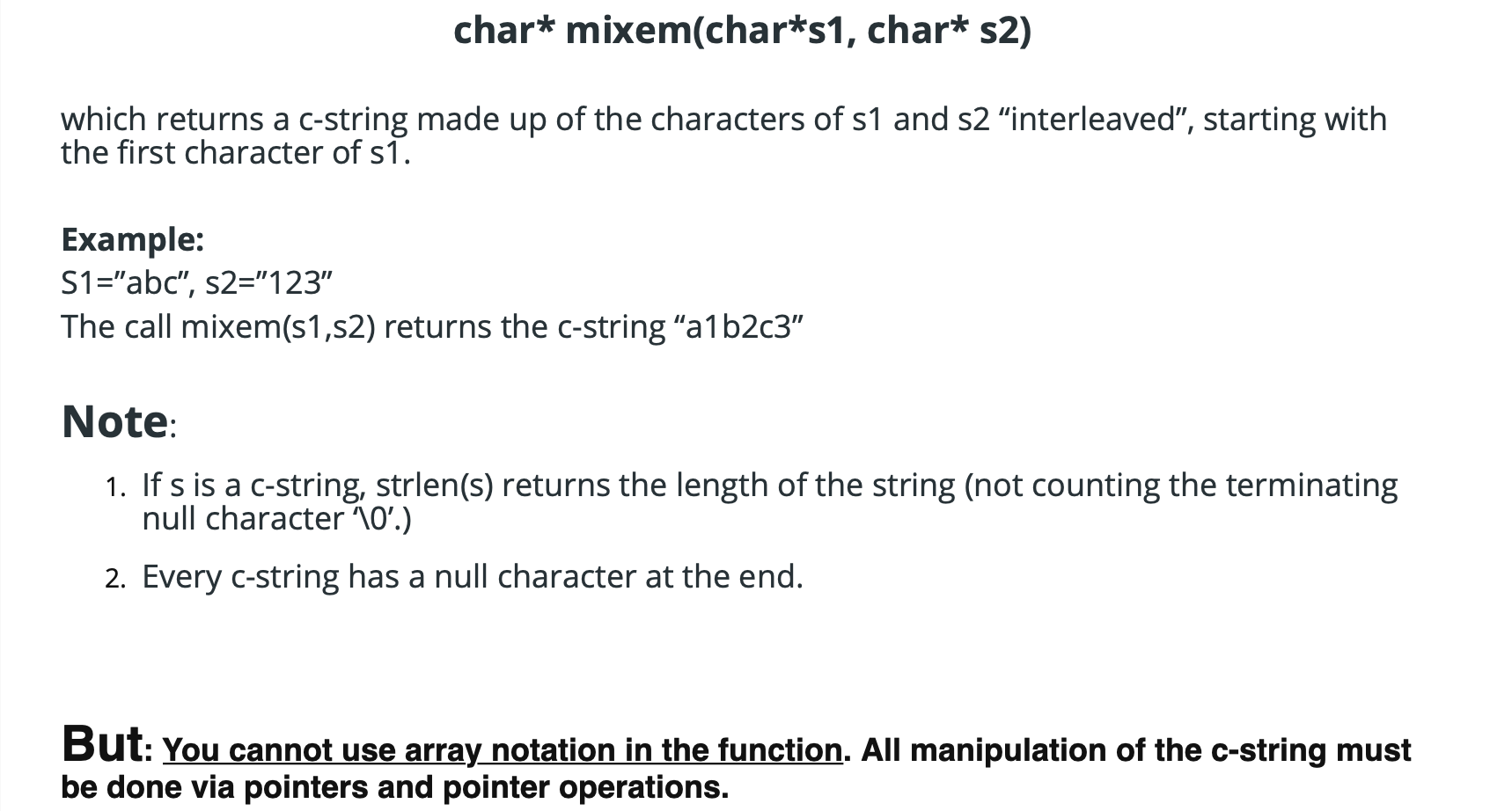 Solved char* mixem(char*s1, char* s2) which returns a | Chegg.com