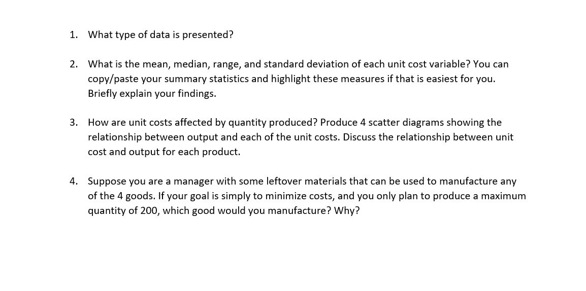 Solved Data Assignment #1 Instructions: Read the scenario | Chegg.com