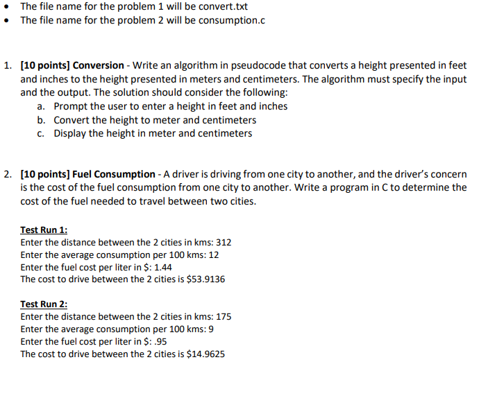 Solved The file name for the problem 1 will be convert.txt • | Chegg.com