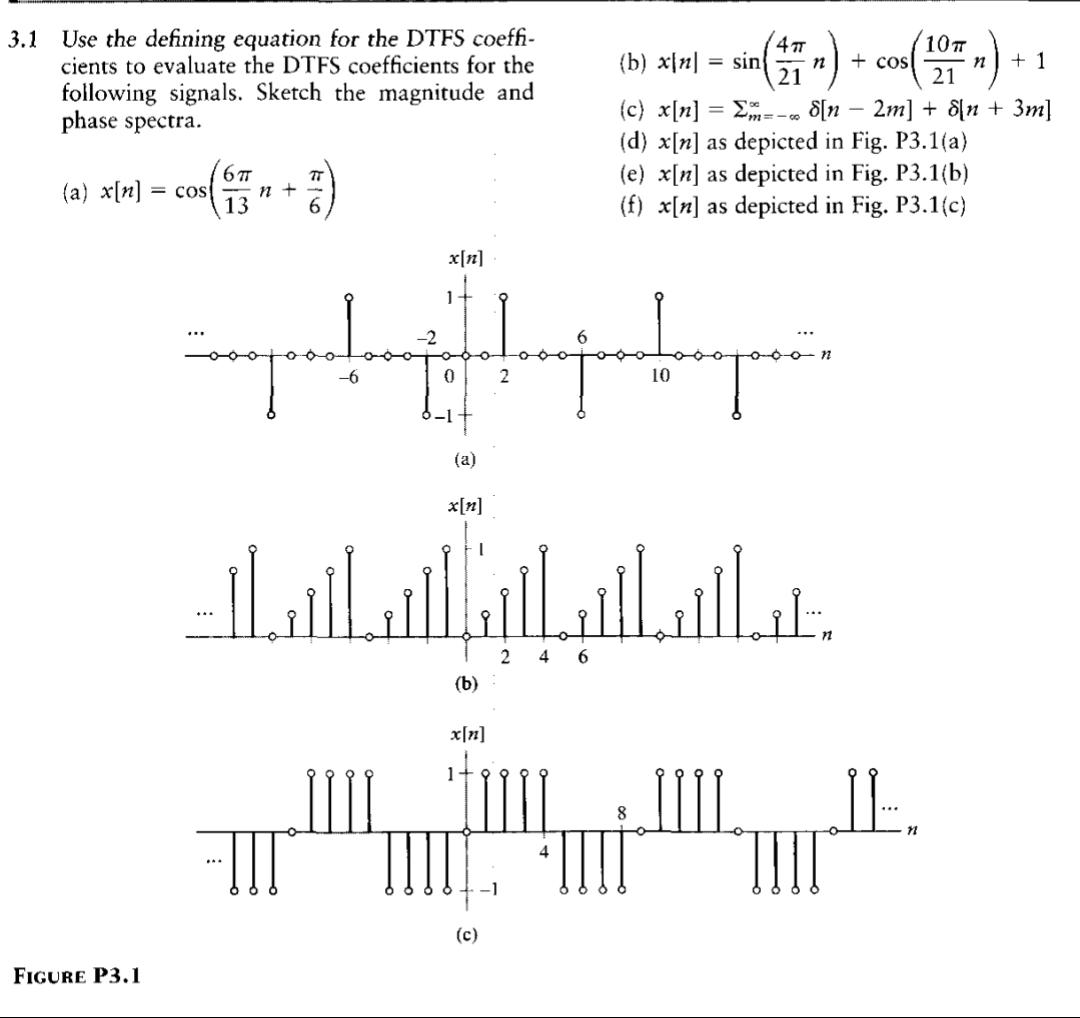 Solved 3.1 Use the defining equation for the DTFS coeffi- | Chegg.com