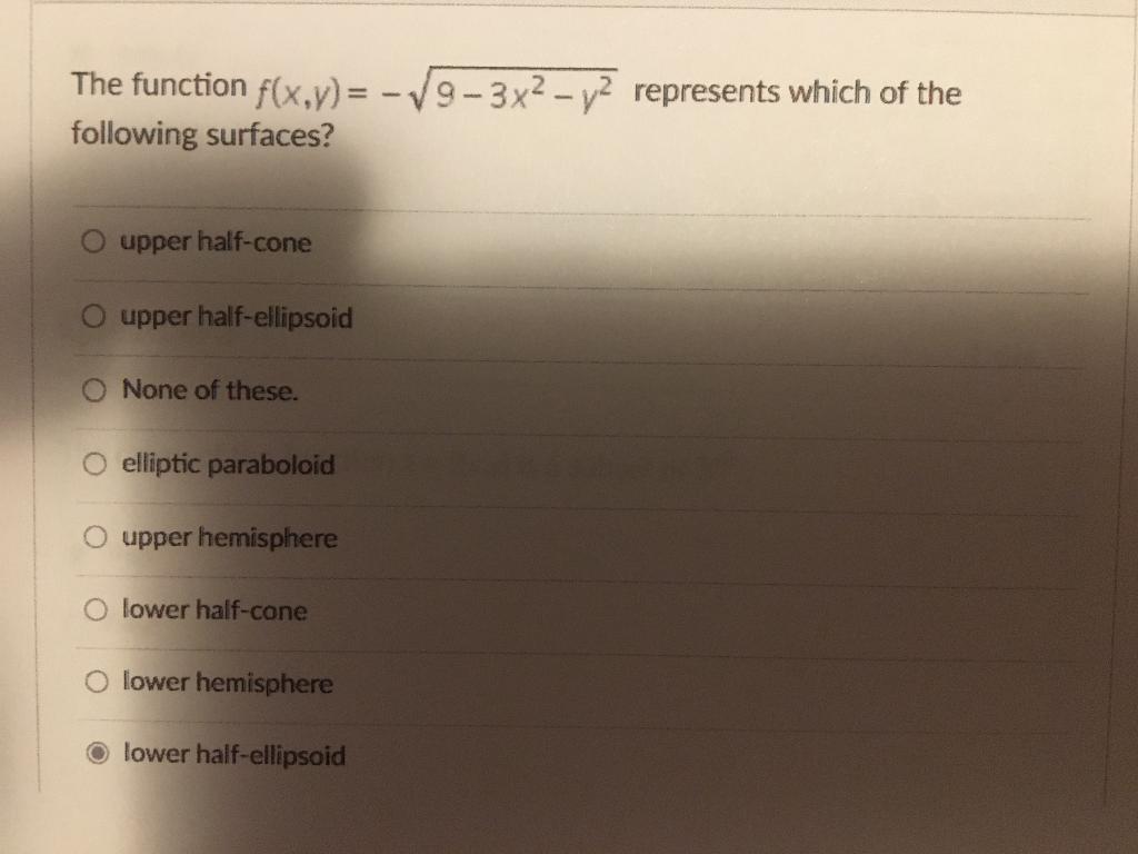 Solved The function f(x,y)= -79-3x2 - y2 represents which of | Chegg.com