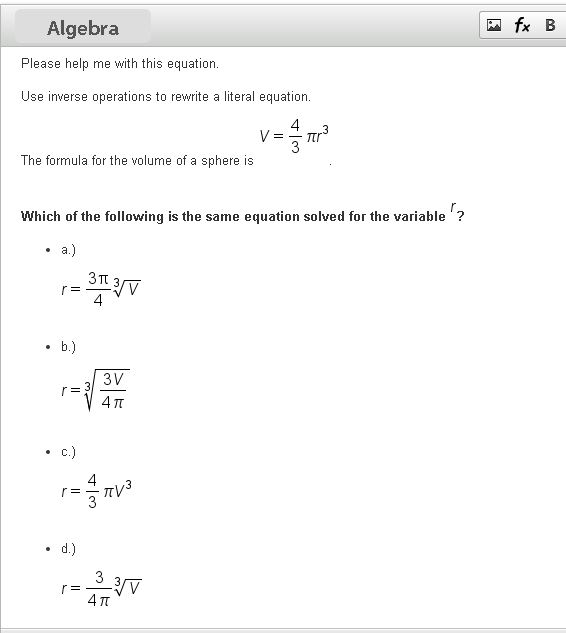 Solved Algebra fx B Please help me with this equation. Use | Chegg.com