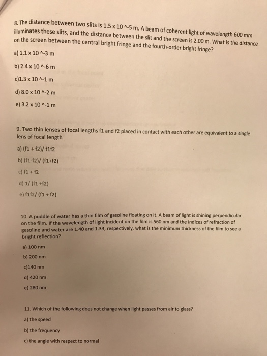 Solved & The distance between two slits is 1.5 x 10 A-5 m. A | Chegg.com