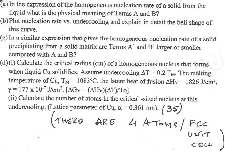 Solved (a) ﻿In the expression of the homogeneous nucleation | Chegg.com