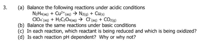 Solved 3 A Balance The Following Reactions Under Acidic