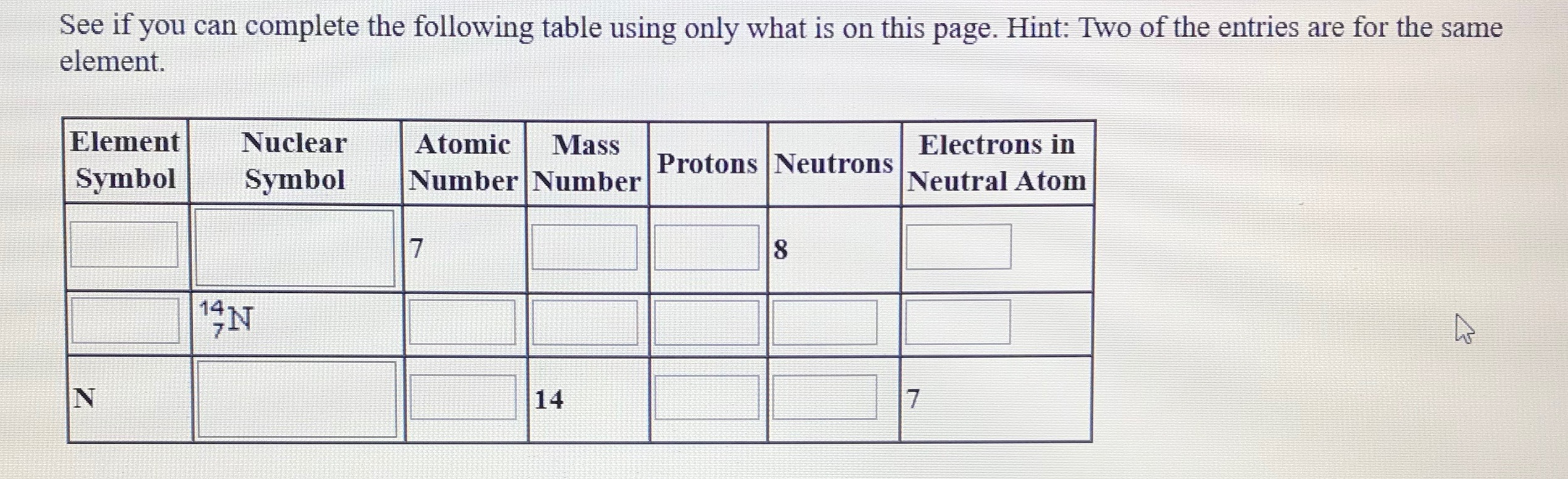 Solved See If You Can Complete The Following Table Using Chegg