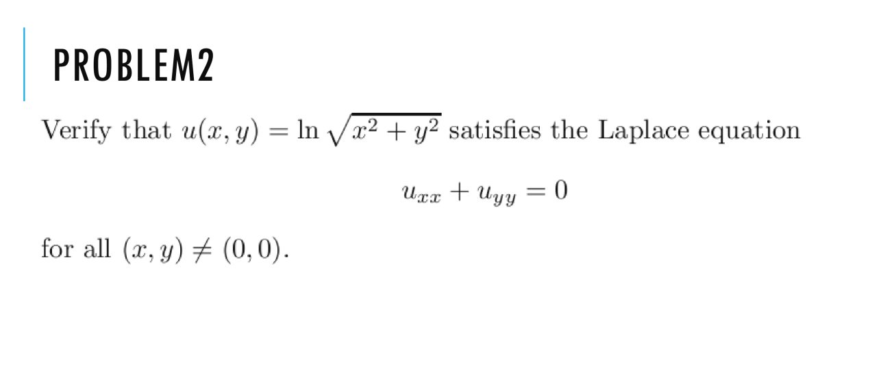 Solved Verify that u(x,y)=lnx2+y2 satisfies the Laplace | Chegg.com