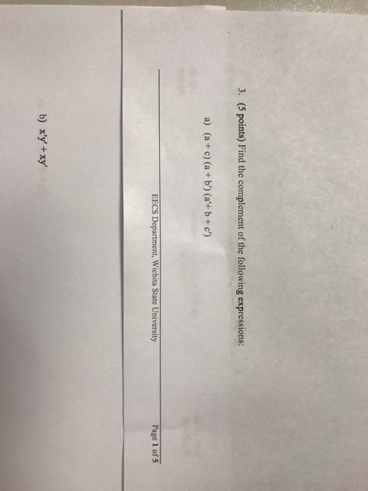 Solved Find the complement of the following expressions: (a | Chegg.com