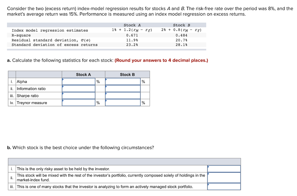 Solved Consider the two (excess return) index-model | Chegg.com