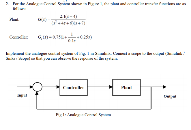 Solved 2. For the Analogue Control System shown in Figure 1, | Chegg.com