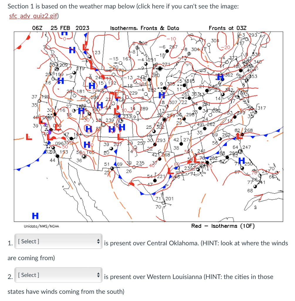 Solved Section 1 is based on the weather map below (click | Chegg.com