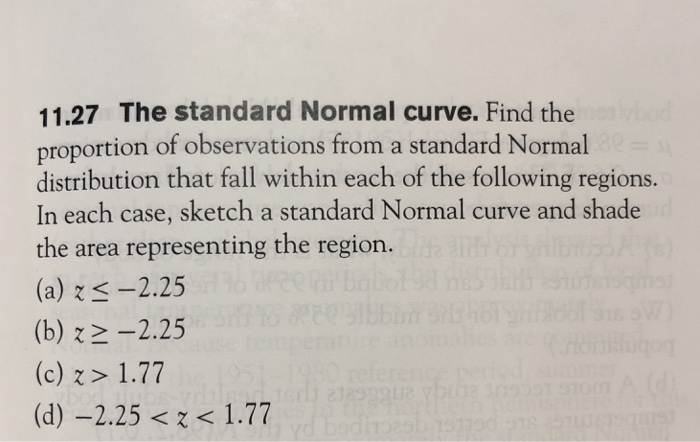 Solved 11.27 The standard Normal curve. Find the proportion | Chegg.com