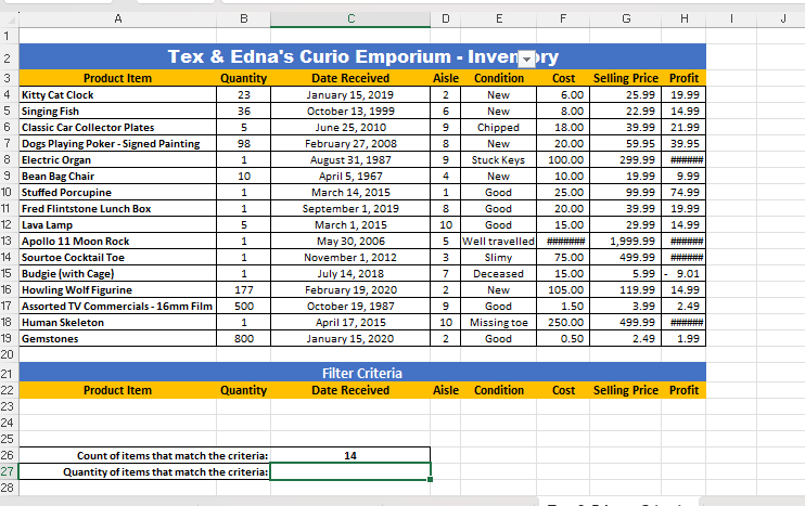 Solved 20. Set up the Filter Criteria area of the worksheet | Chegg.com