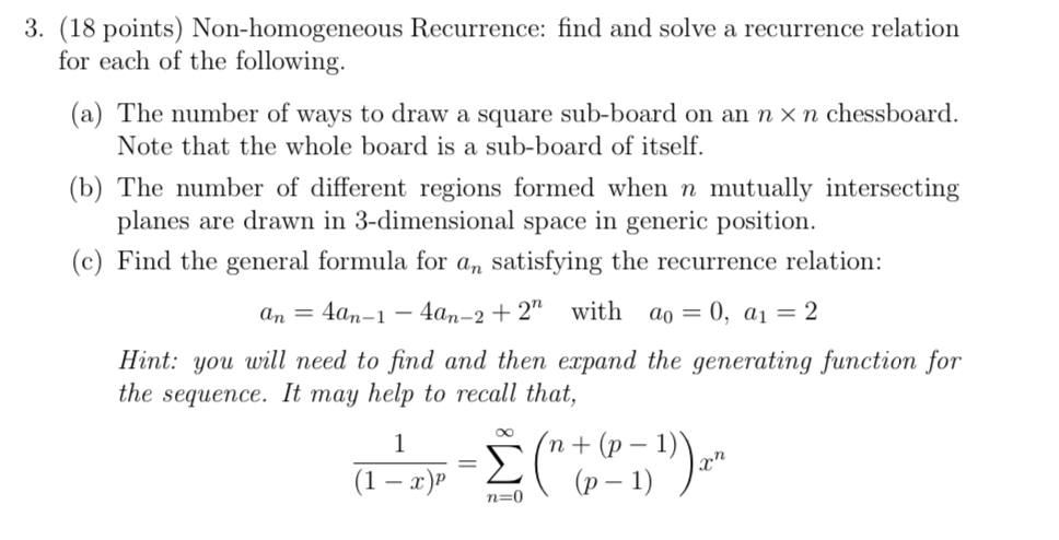 Solved 18 points non Homogeneous Recurrence Find And