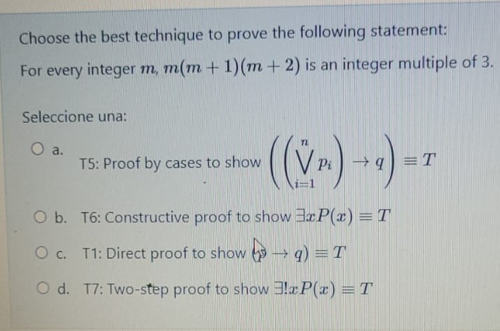 Solved Choose the best technique to prove the following | Chegg.com