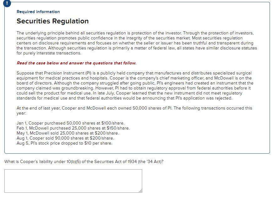 Required information Securities Regulation The | Chegg.com