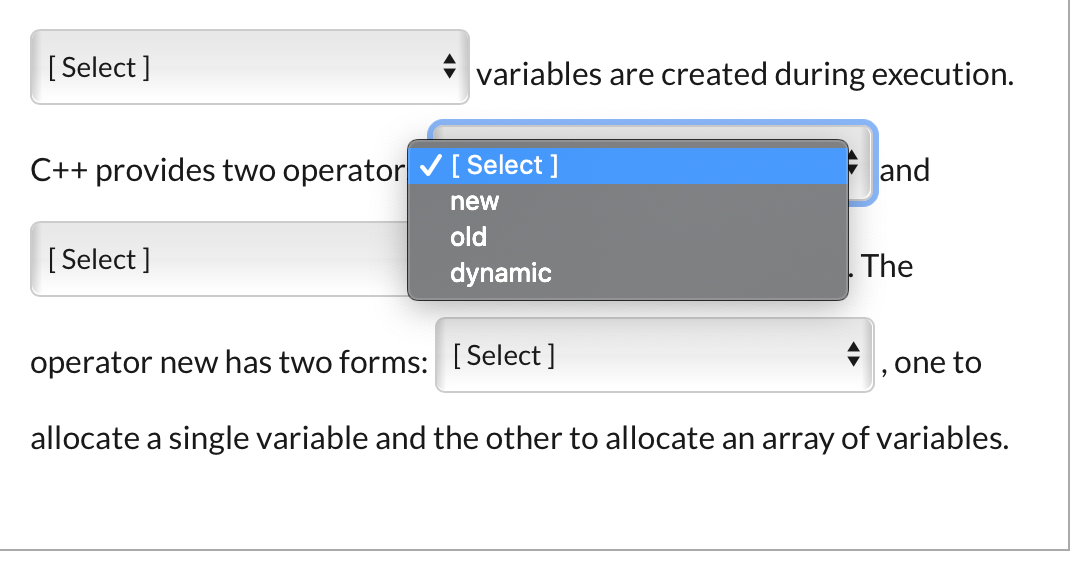 Solved [ Select] variables are created during execution. C++ | Chegg.com